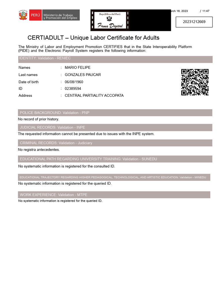 Certificate Adult PDF | PDF | Criminal Record | Government