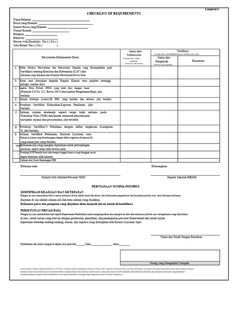 Checklist Persyaratan Lamaran Kerja | PDF