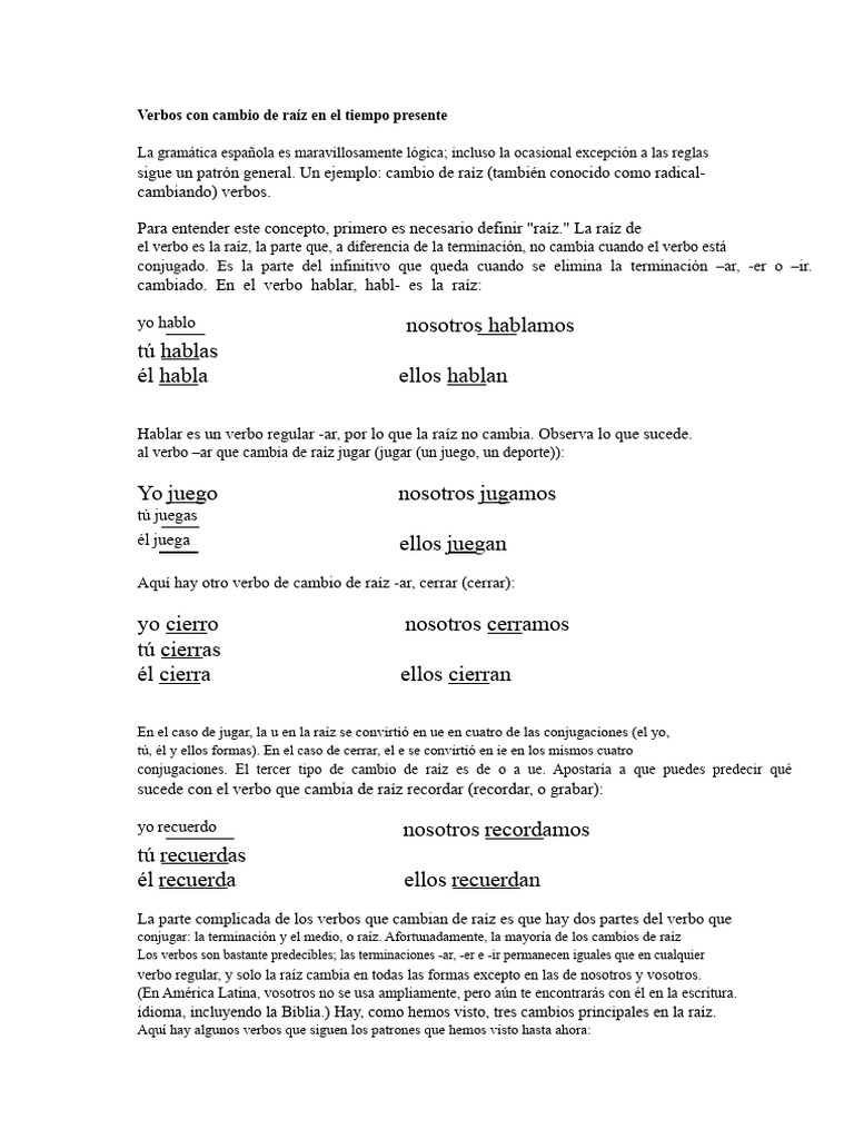 Verbos de Cambio de Raíz en Presente en Español | PDF | Verbo | Lingüística