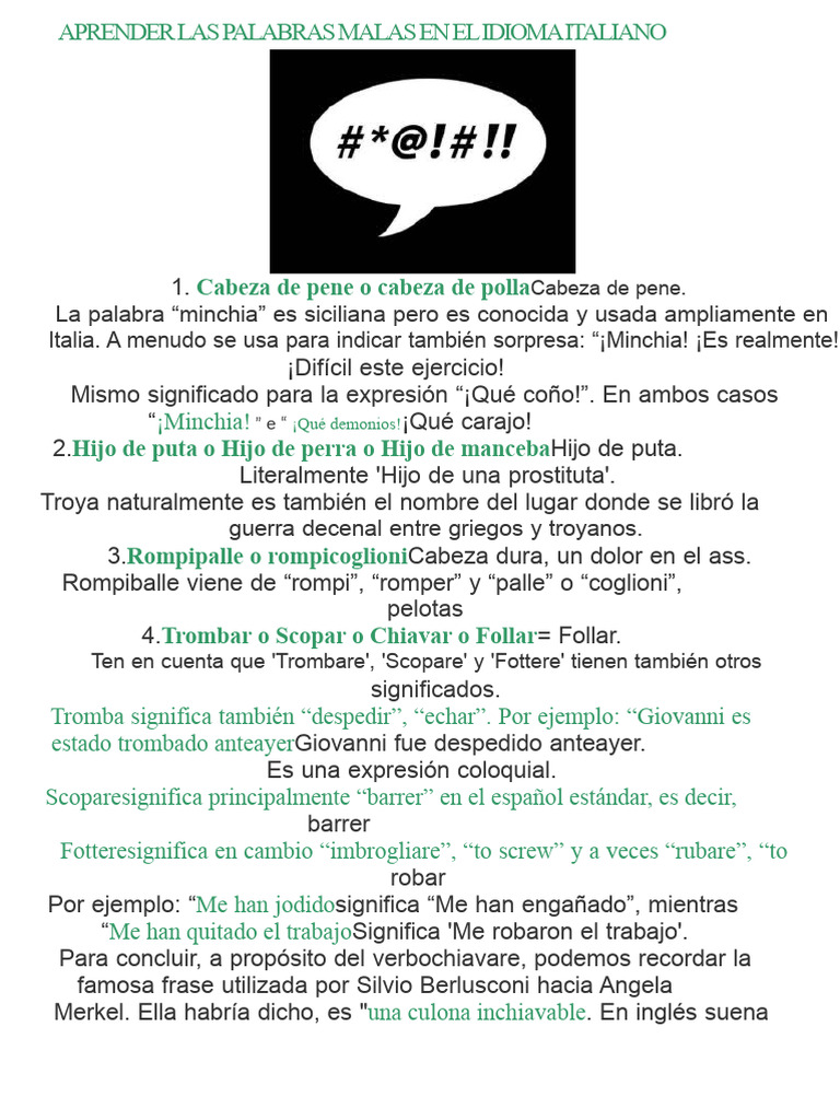 Aprende Las Groserías en El Idioma Italiano | PDF