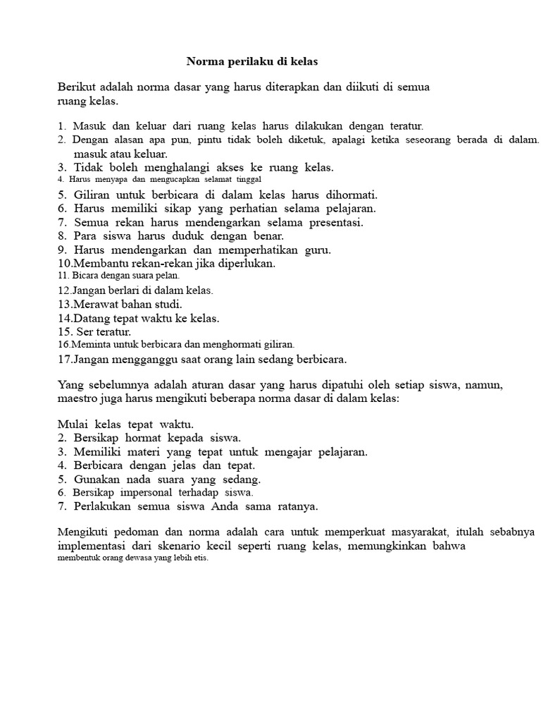 Norma Perilaku Kelas yang Efektif | PDF