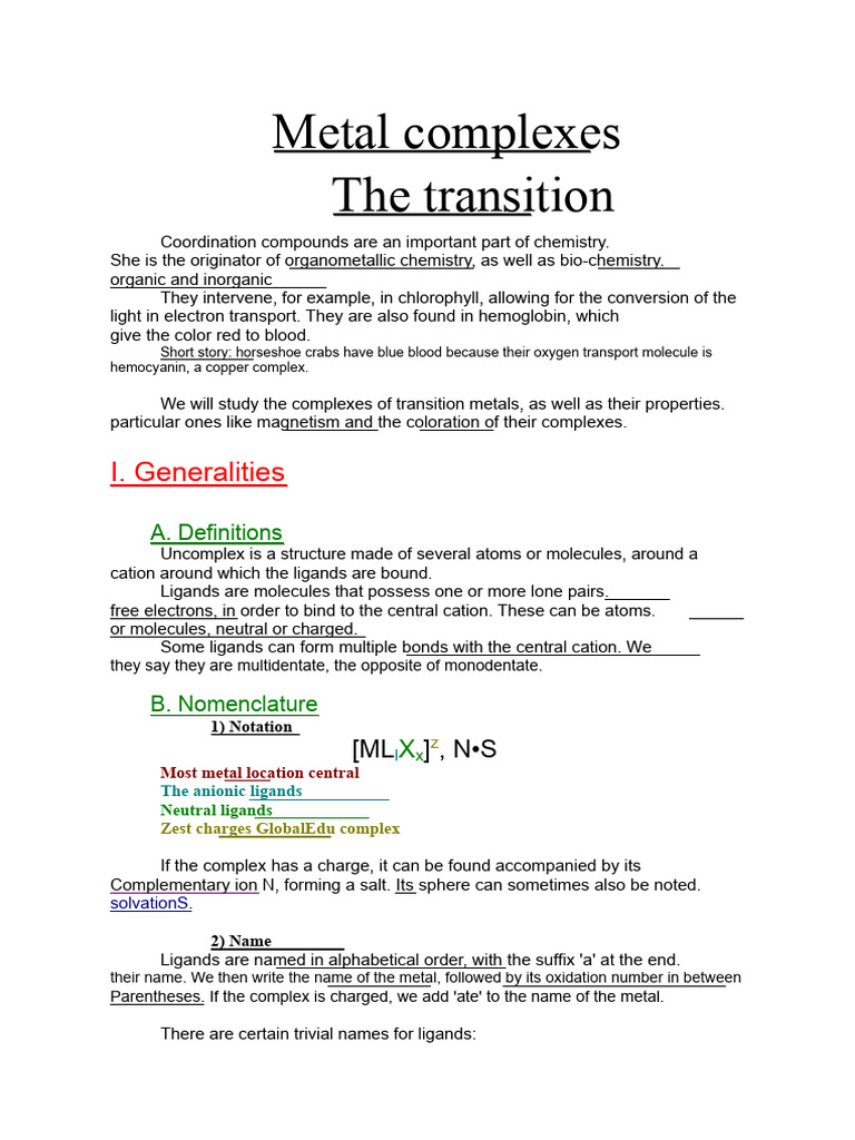 Metal Complexes | PDF | Coordination Complex | Ligand