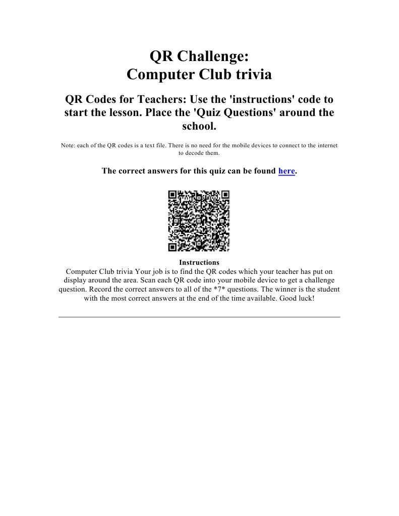 QR Challenge: Computer Club Trivia | PDF