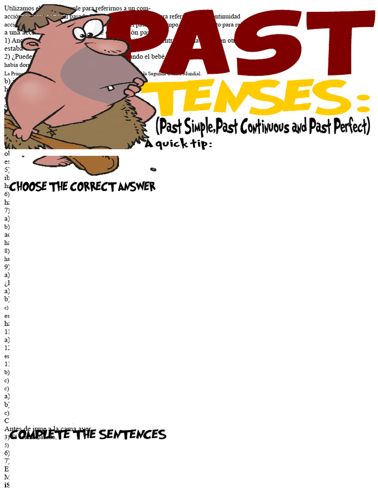 Ejercicio de Tiempos Pasados (Pasado simple, Pasado continuo y Pasado perfecto) | PDF