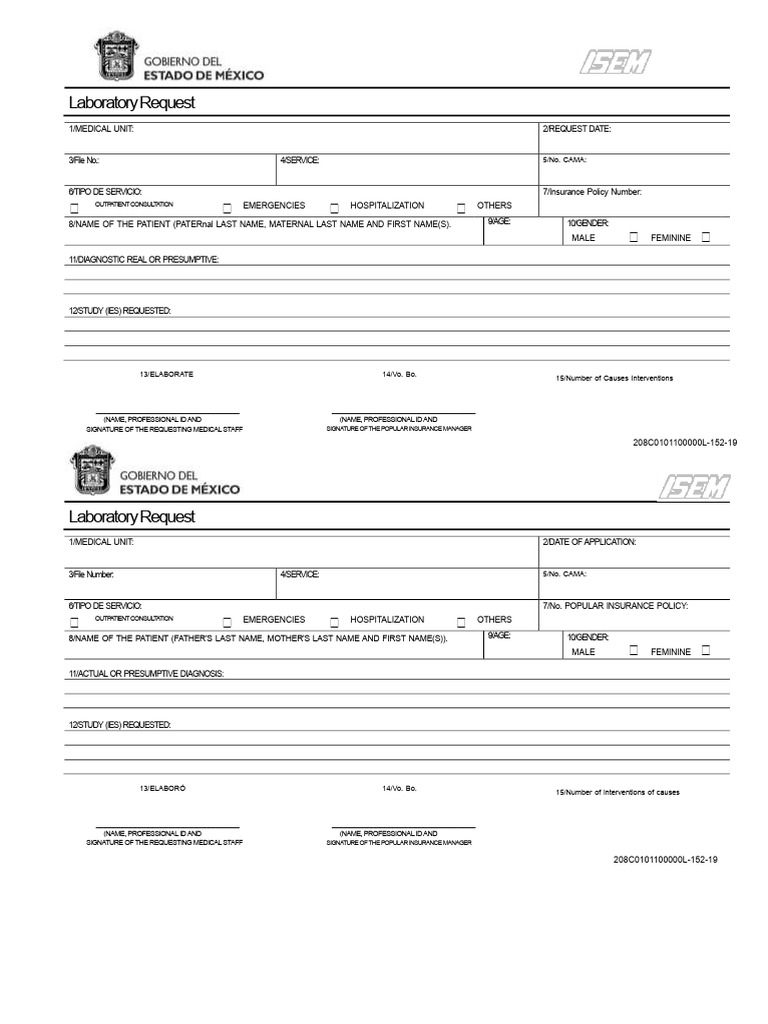 ISEM Laboratory Request | PDF | Patient | Medical Diagnosis