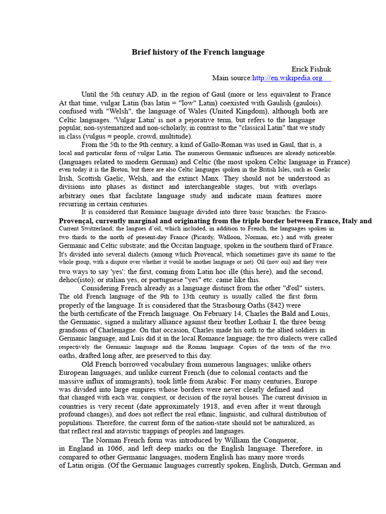A Brief History of The French Language | PDF | French Language | Languages