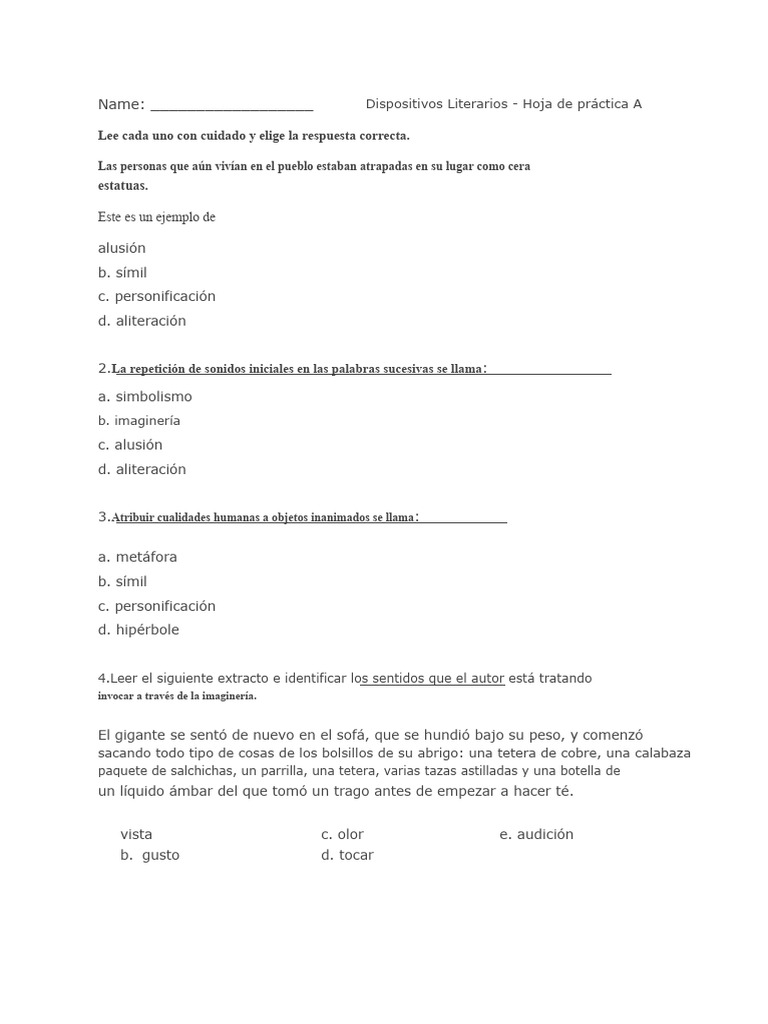 Hoja de Trabajo de Práctica de Términos Literarios 3 | PDF | Ironía