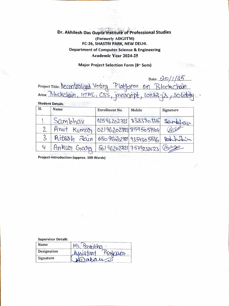 Major Project Selection Form 2024-25 | PDF | Cognitive Behavioral ...