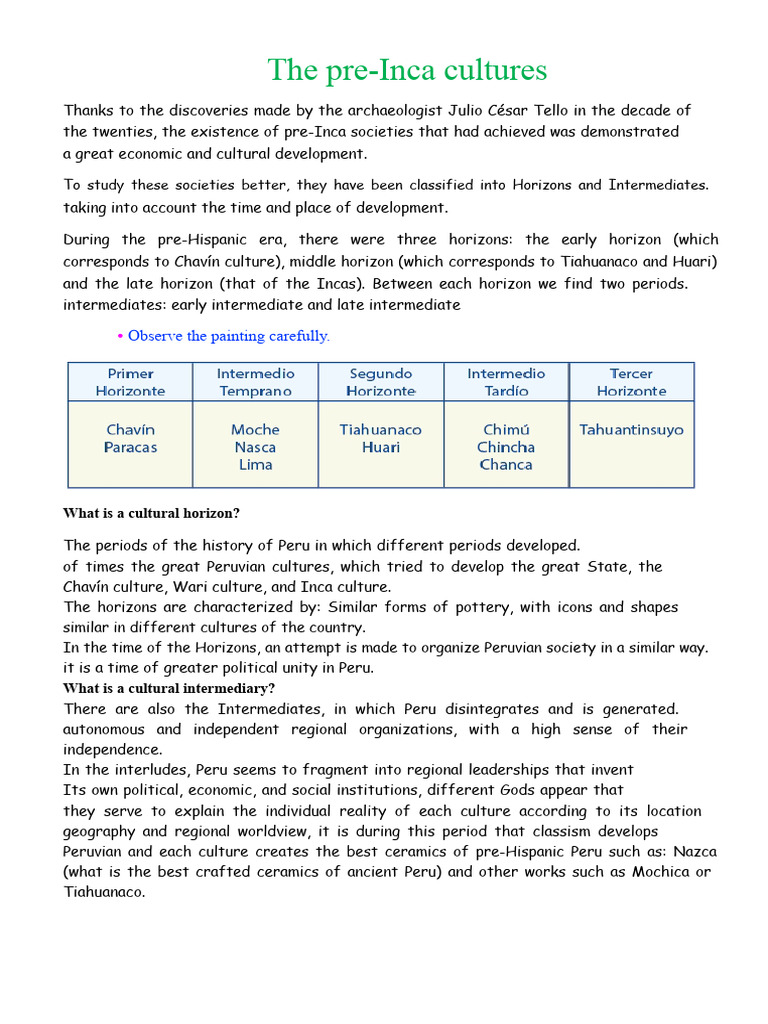 The Pre-Inca Cultures | PDF | Peru | Andes