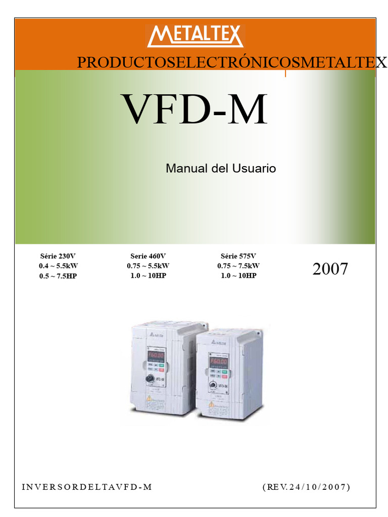 Manual de Usuario Inversor Delta VFD-M | PDF | Ingenieria Eléctrica ...