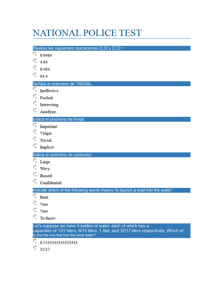 National Police Test Practice Questions | PDF | Anatomical Terms Of Motion