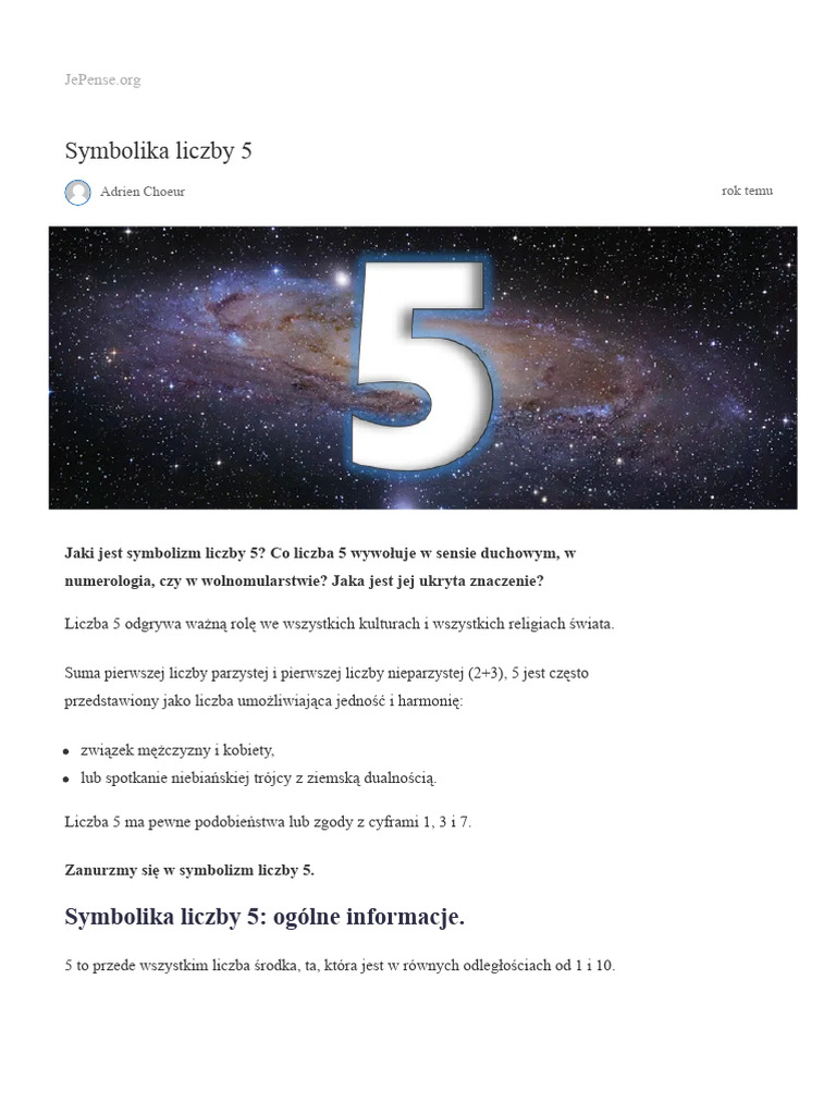 Symbolika Liczby 5 (Numerologia, Biblia, Ezoteryka... ) | PDF