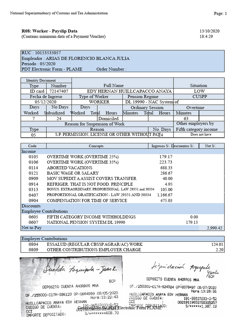 Payroll Receipt Model | PDF | Paycheck | Overtime