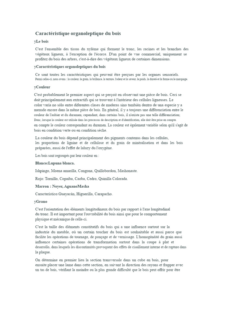Caractéristiques organoleptiques du bois | PDF | Bois | Arbres