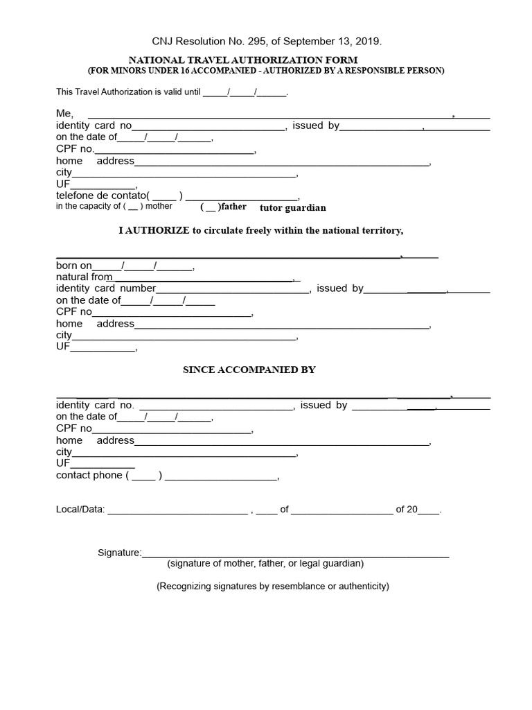 Travel Authorization of Accompanied Minor | PDF