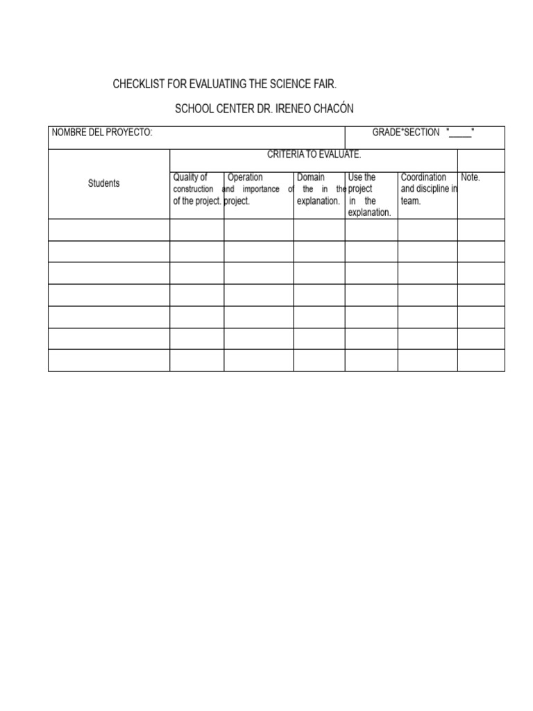 Checklist For The Science Fair Evaluation | PDF