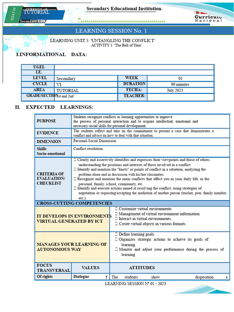 1st and 2nd TUTORIAL SESSION 1 AGE 5 WEEK 01 | PDF | Conflict ...