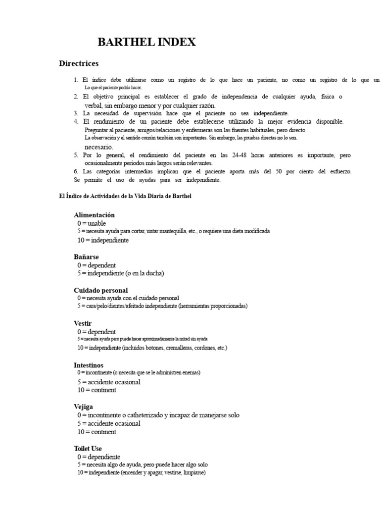 Índice de Barthel: Evaluación de Autonomía | PDF