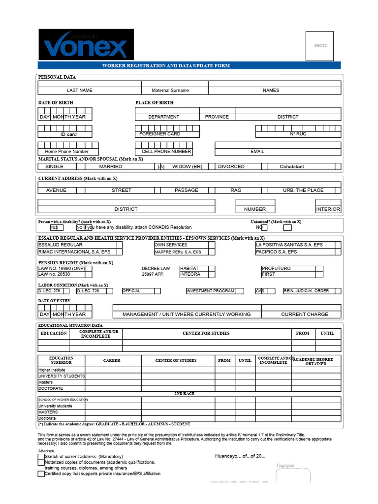 Worker Registration and Data Update Form | PDF | Academic Degree ...