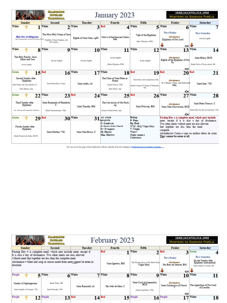 Traditional Liturgical Calendar 2023 | PDF | Lent | Liturgical Year