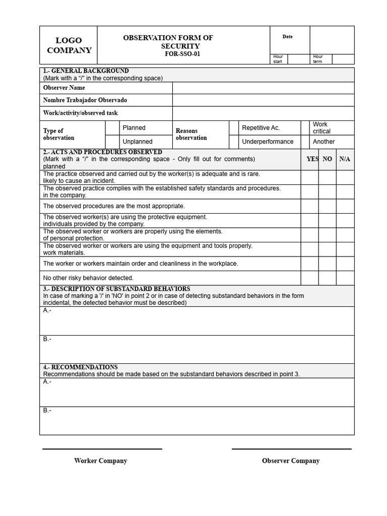 Security Observation Form Template | PDF