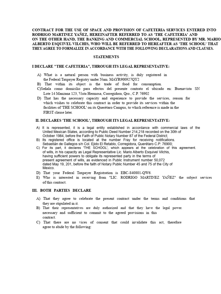 CAFETERIA RODRIGO CONTRACT 2017 | PDF | Intellectual Property | Trade ...