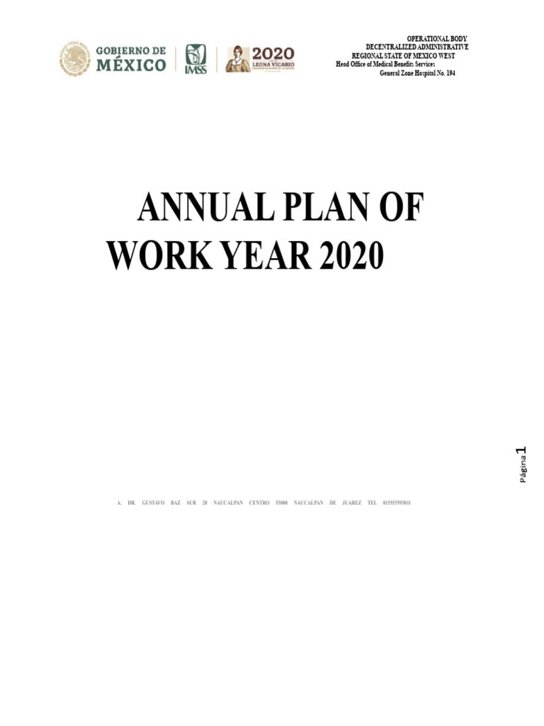Annual Work Plan 2020 - HGZ 194 | PDF | Health Care | Medical Diagnosis