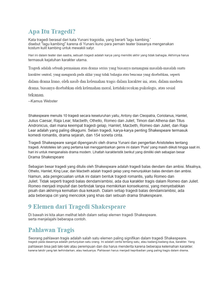 Elemen Kunci Tragedi dalam Drama Shakespeare | PDF