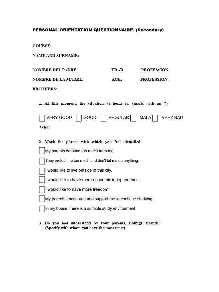 PERSONAL ORIENTATION QUESTIONNAIRE | PDF