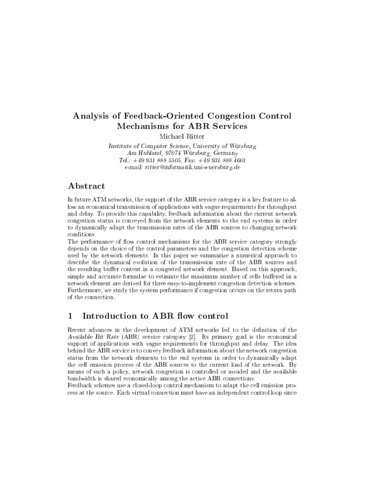 Analysis of Feedback-Oriented Congestion Control Mechanisms for ABR Services: Comparing the ...