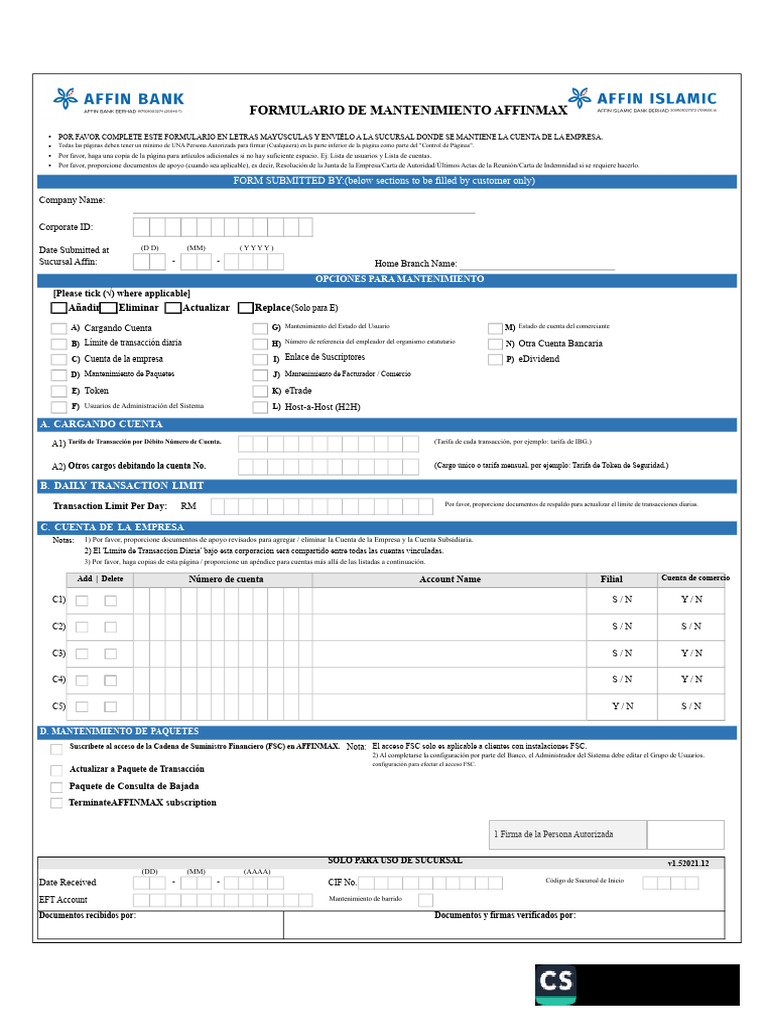 AFFINMAX-FormularioDeMantenimiento-ESP 231205 153852 | PDF | Bancos ...