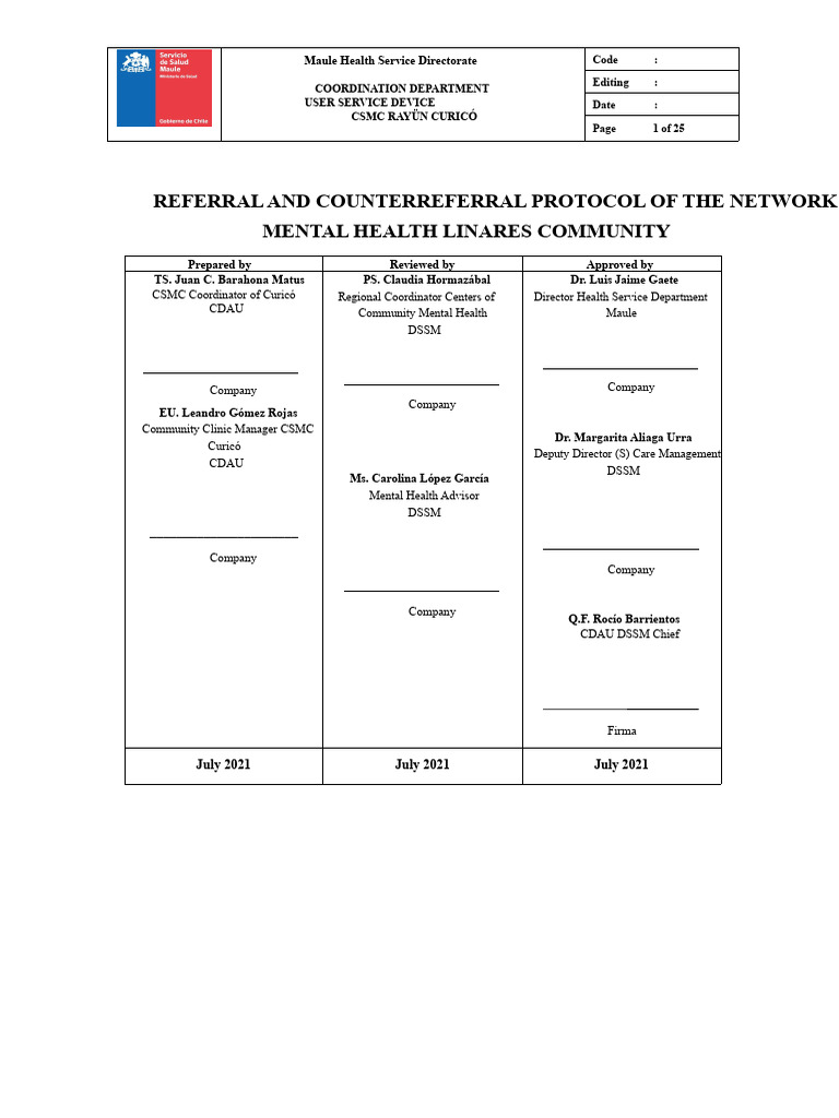 Reference and Counter-Reference Protocol Curicó | PDF | Mental Disorder ...