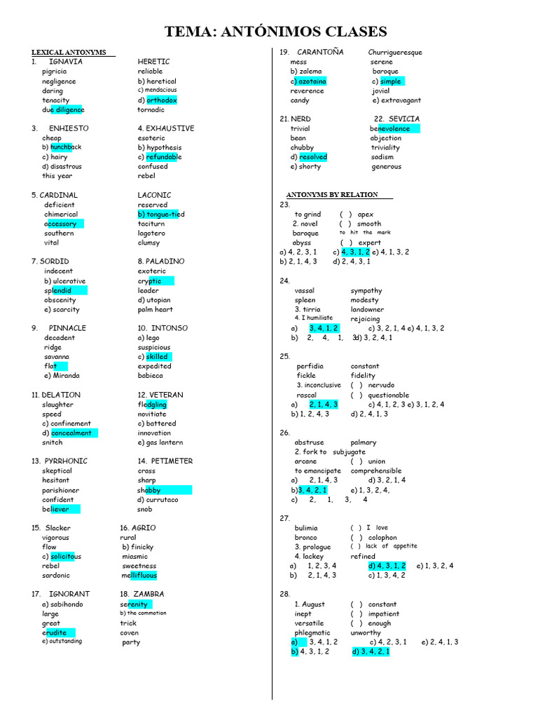 Antonyms - Elite Class | PDF | Semantics | Lexical Semantics