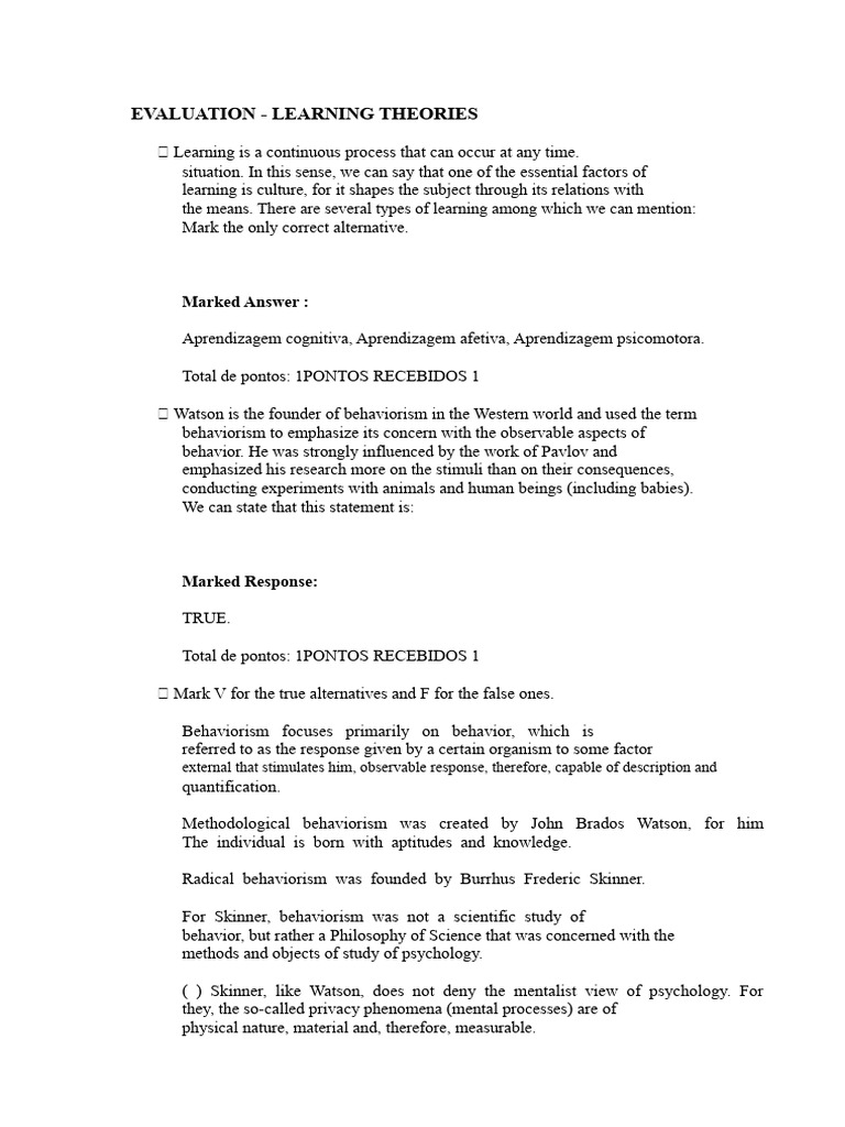 Assessment - Learning Theories | PDF | Behaviorism | Cognition