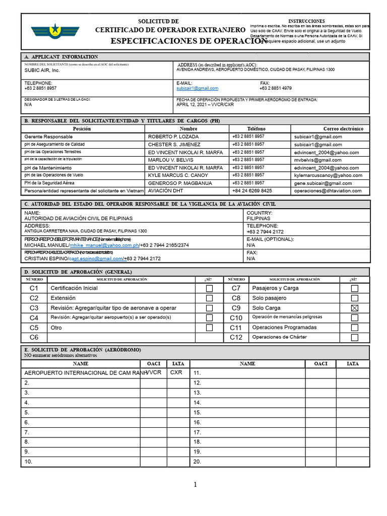 001 519 Formulario FAOC Solicitud CAAV 2019 - SAI | PDF | Aeropuerto ...