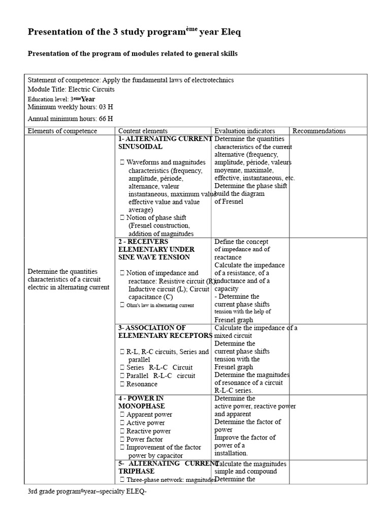 3rd Year Electrotechnics Program Overview | PDF | Electromagnetic ...