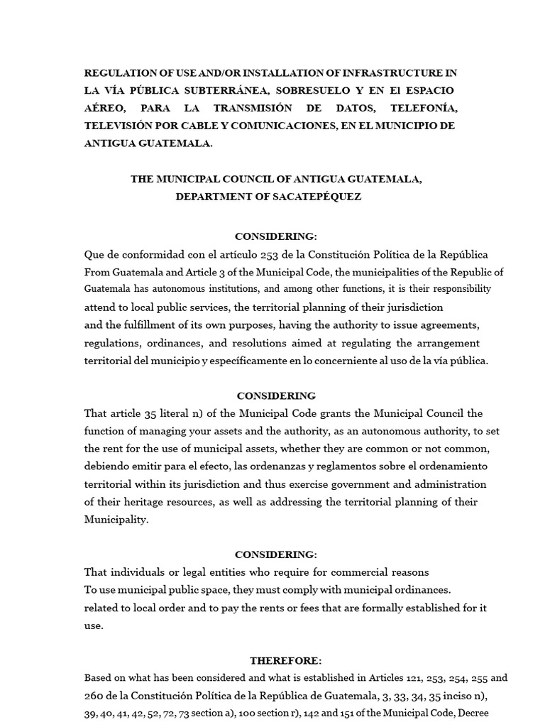 Regulations For Installation or Use of Infrastructure in Public Roads ...