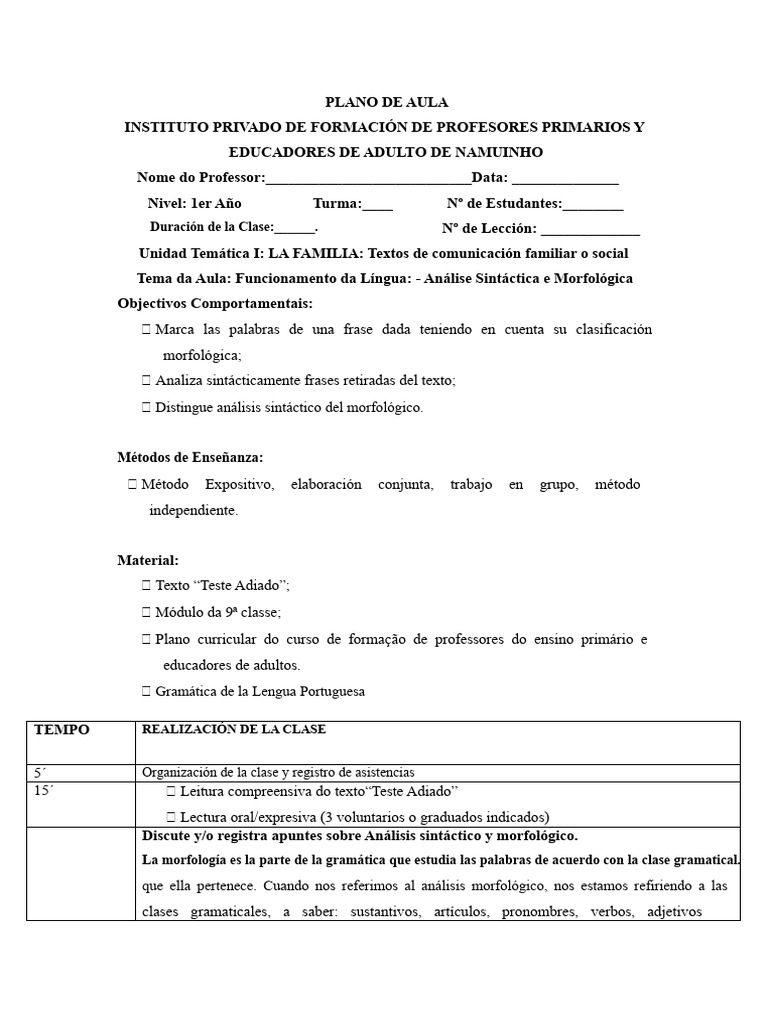 PLANO DE CLASE Análisis Sintáctico | PDF | Predicado (Gramática ...
