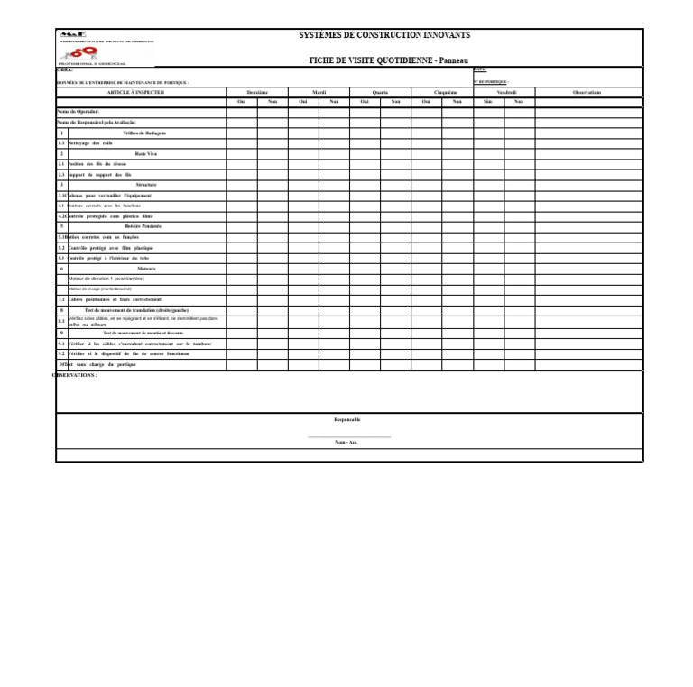 Fiche de visite quotidienne portique | PDF
