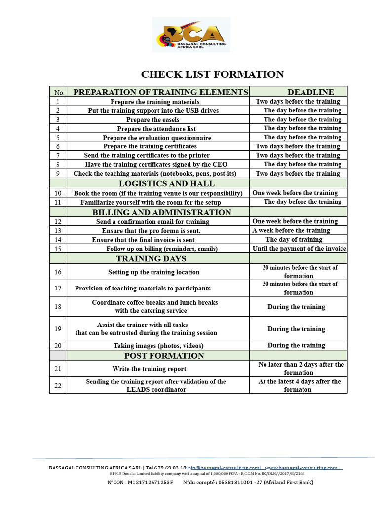 Training Checklist | PDF
