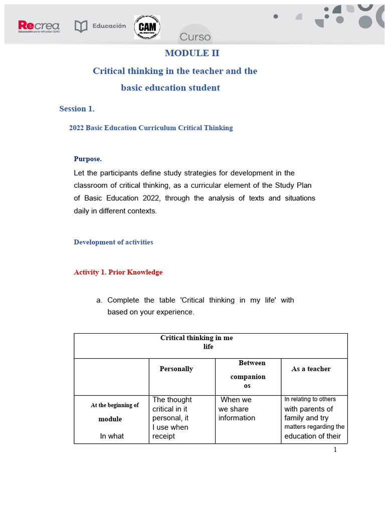 Critical Thinking in Basic Education 2022 | PDF | Critical Thinking ...
