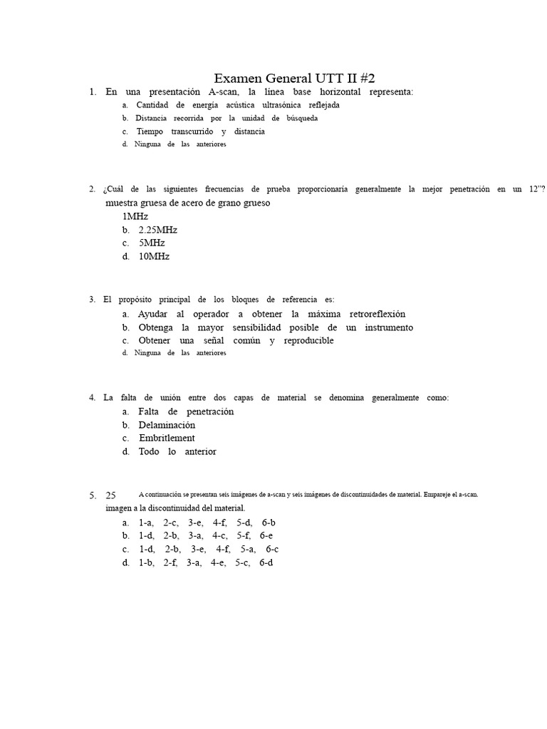 Examen General UTT #2 | PDF | Ultrasonido | Hertz