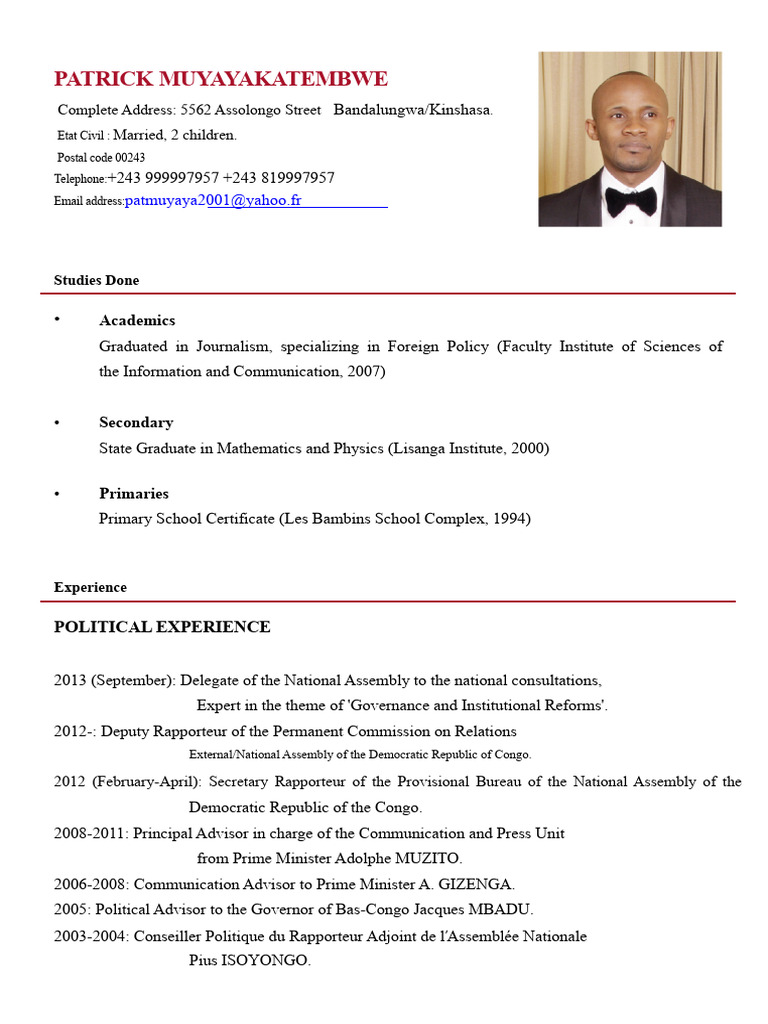 c.v_patrick_muyaya.docx | PDF | Democratic Republic Of The Congo ...