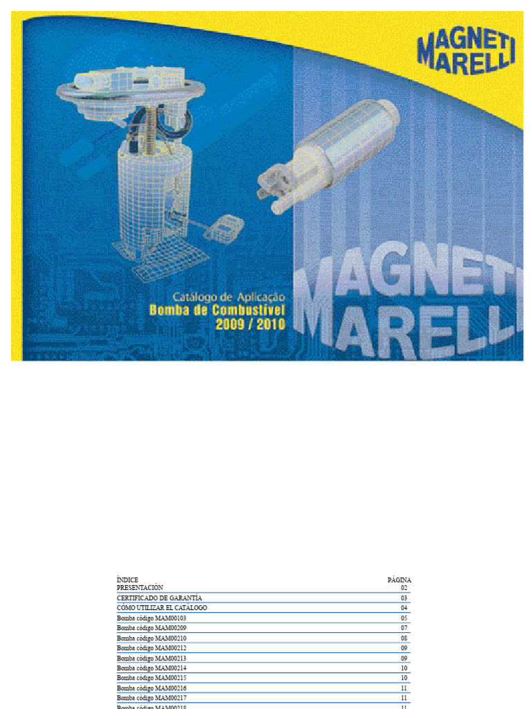 MAGNETI MARELLI CATÁLOGO BOMBAS DE COMBUSTIBLE 2010 | PDF | Coche ...