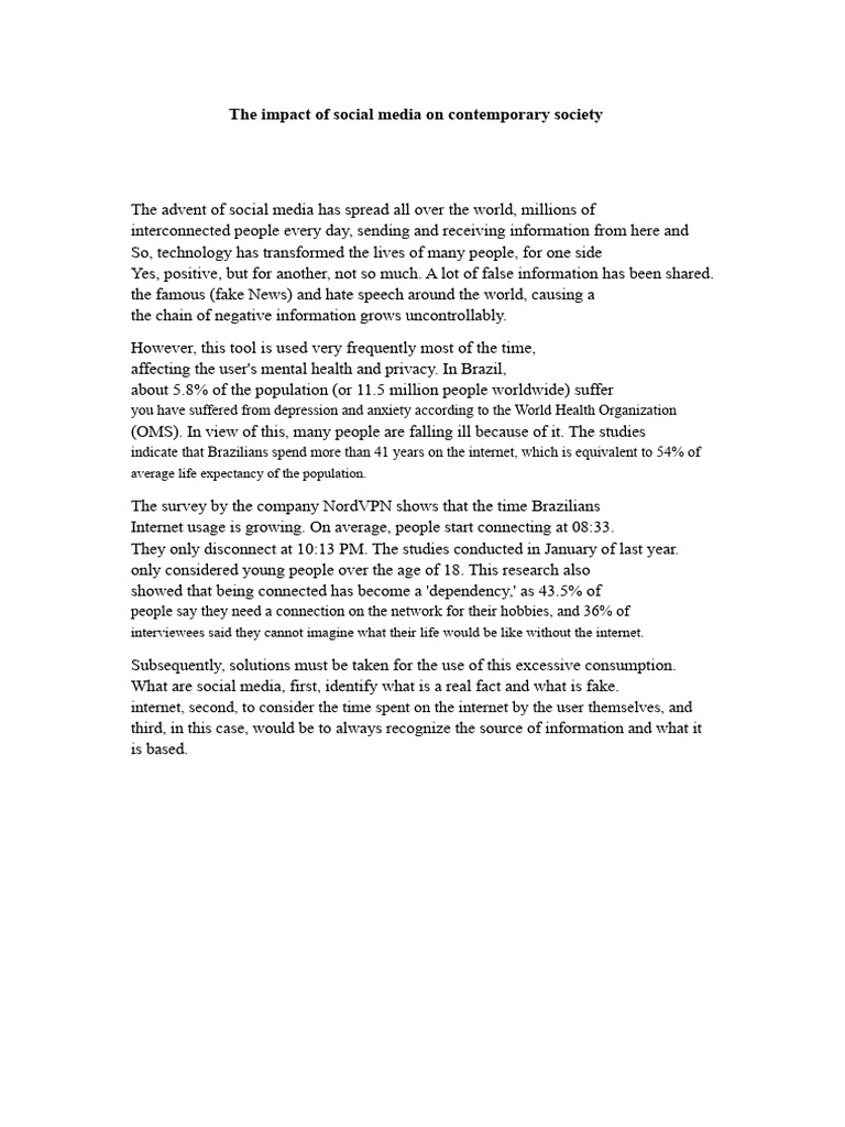 Argumentative Essay Text (Social Media) | PDF