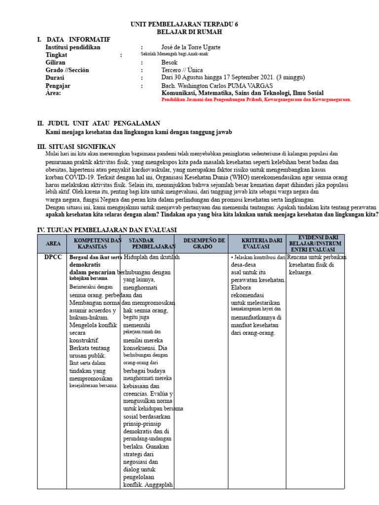 UNIT PEMBELAJARAN 6 - DPCC 3° AeC (1) | PDF