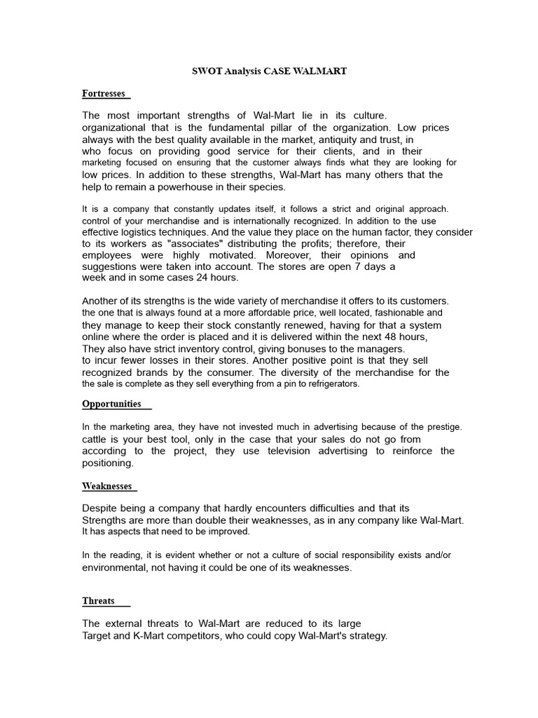 SWOT Analysis CASE WALMART | PDF | Walmart | Swot Analysis