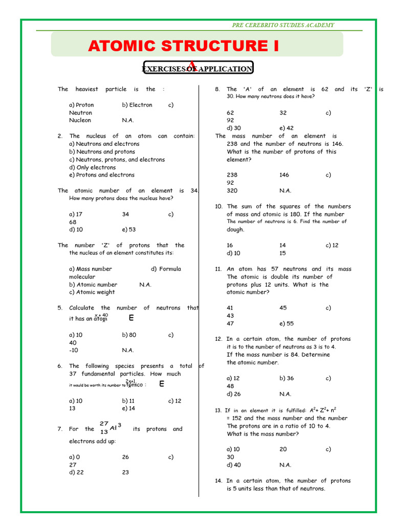 Atomic Structure Exercises and Solutions | PDF | Atoms | Proton