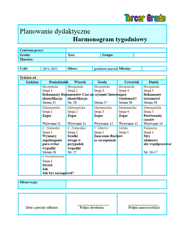 3 Sem.18 Harmonogram Mtro - JP | PDF