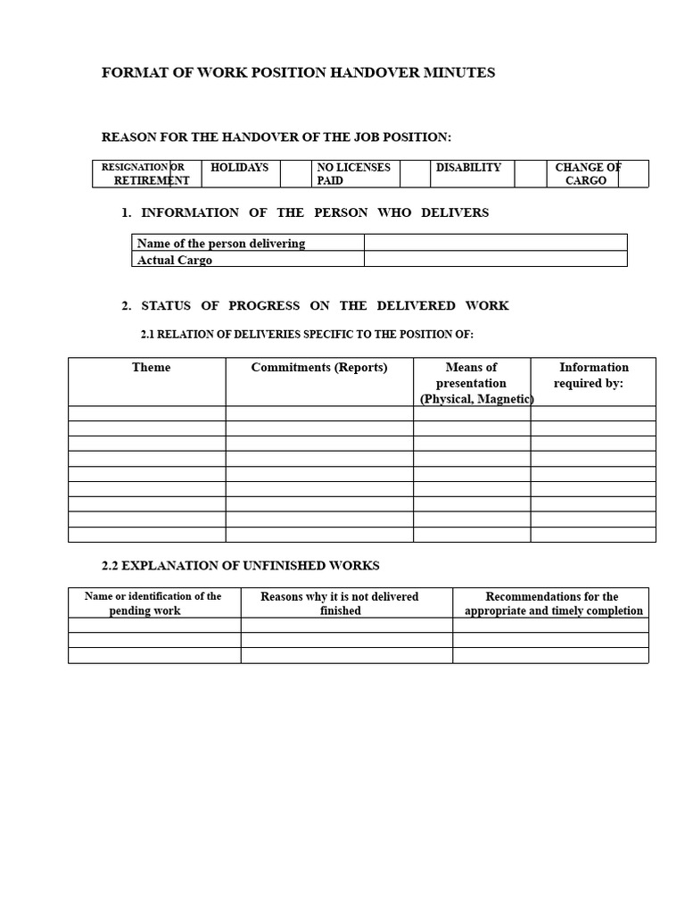 Work Position Handover Minutes Format | PDF